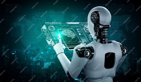 Premium Photo Robot Humanoid Using Tablet Computer For Big Data Analytic
