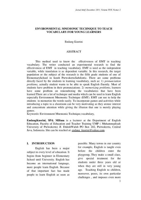 Research Pdf 49894 217699 Environmental Mnemonic Technique To Teac