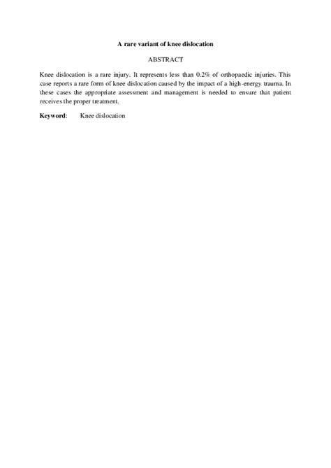 Pdf A Rare Variant Of Knee Dislocation