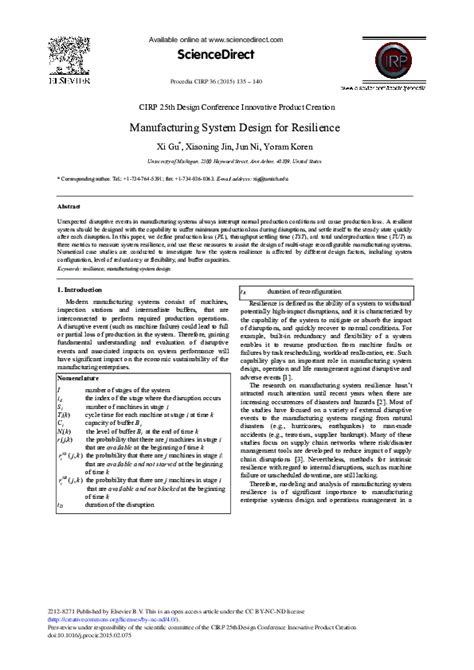 Pdf Manufacturing System Design For Resilience