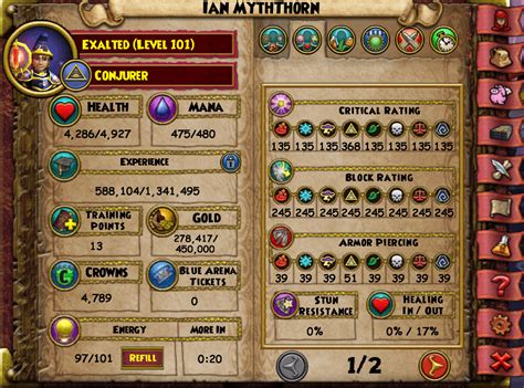 Level 101 Myth Wizard Stats Rwizard101