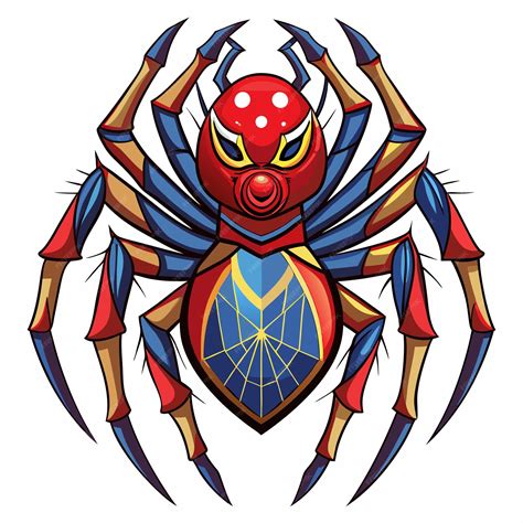 Cartoon Red And Blue Spider With Spiky Legs And Webbed Pattern