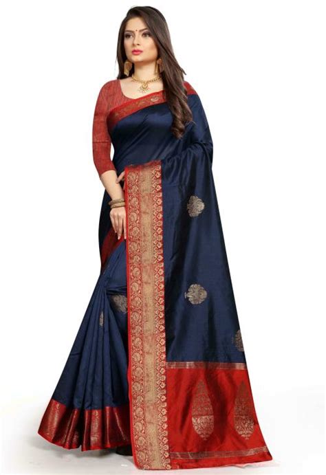 Buy Ns World Women Blue Embroidered Art Silk Sarees Online At Best