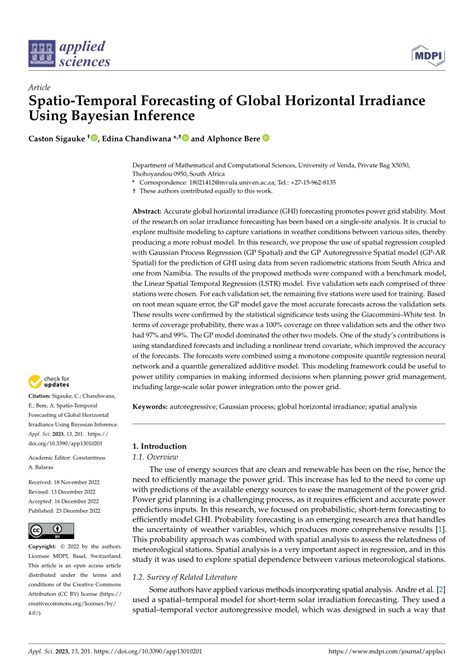 PDF Spatio Temporal Forecasting Of Global Horizontal Irradiance Using