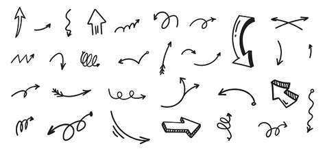 手描き矢印落書きセット 落書きの矢印と記号のベクトル イラスト グラフィックデザインのための大ざっぱな黒と白の方向アイコン いたずら書きの