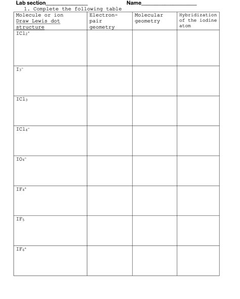 Solved Name Lab Section 1 Complete The Following Table