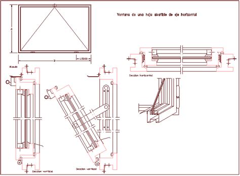 Horizontal Axis Folding Leaf Window With Sectional View Dwg File