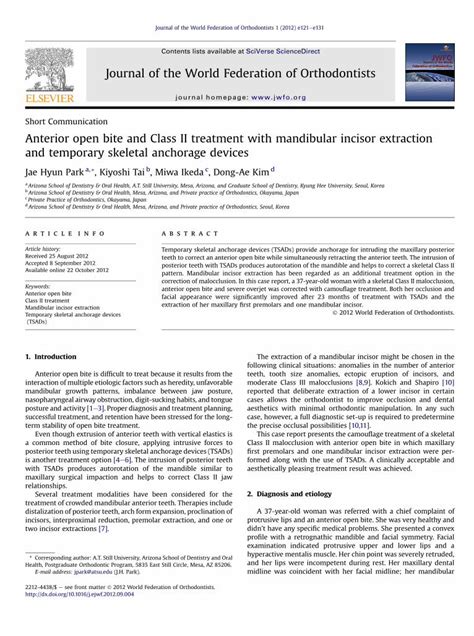 Pdf Anterior Open Bite And Class Ii Treatment With Mandibular Incisor