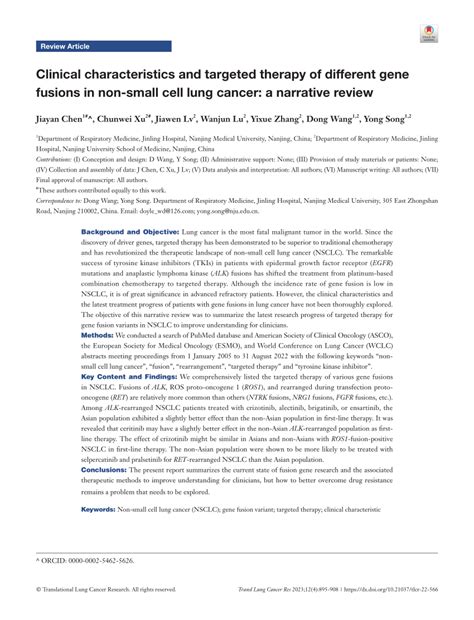 PDF Clinical Characteristics And Targeted Therapy Of Different Gene Fusions In Non Small Cell