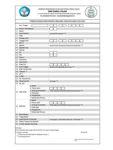 Formulir Ppdb Smk Darul Falah Pdf