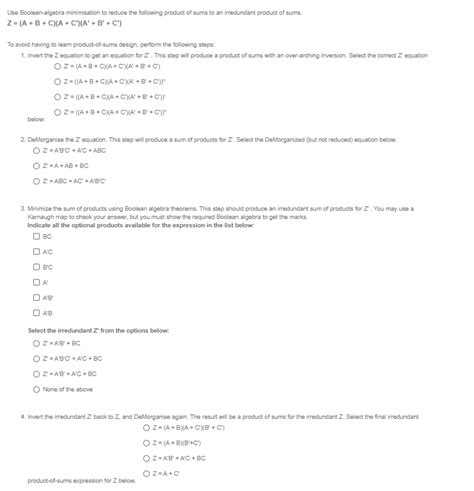 Solved Use Boolean Algebra Minimisation To Reduce The