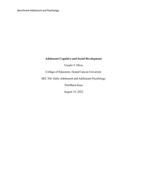 Uo Sec506 Benchmark Essay Benchmark Adolescent And Psychology