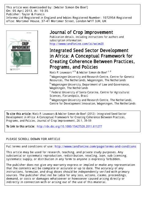 Pdf Integrated Seed Sector Development In Africa A Conceptual