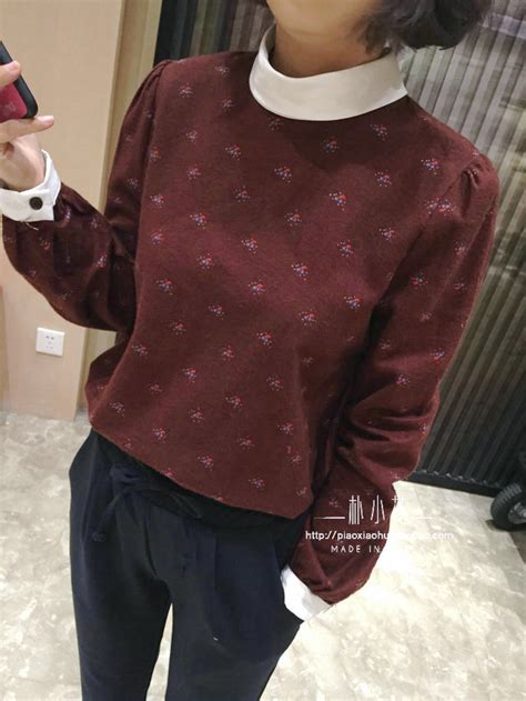 韩国东大门正品代购秋装2015新款女装 小高领植绒印花高品质衬衫piao4611