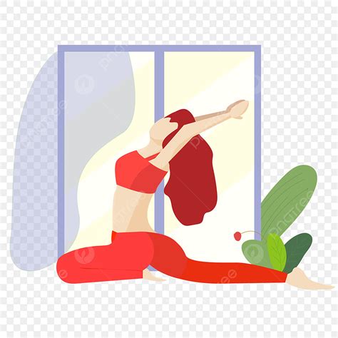 만화 일러스트 손으로 그린 식물 요가 여자 Png 무료 버클 요소 만화 장식 패턴 손으로 그린 Png 일러스트 및 Psd