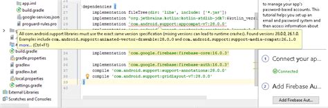 android connection to firebase auth appcompat v7 28 0 0 error stack