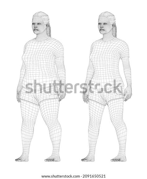 Fat Slim Woman Before After Weight Stock Illustration 2091650521