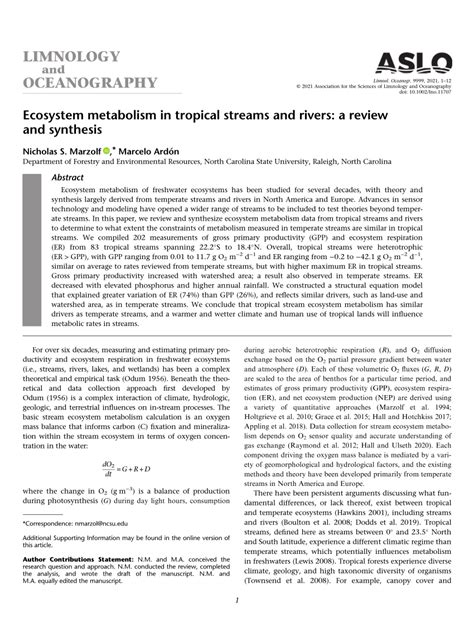 Pdf Ecosystem Metabolism In Tropical Streams And Rivers A Review And Synthesis