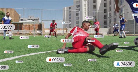 Soccer Players On Field With Social Media Notification Animation Over