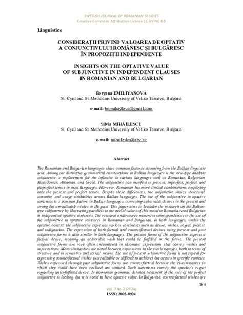 Pdf Considerații Privind Valoarea De Optativ A Conjunctivului