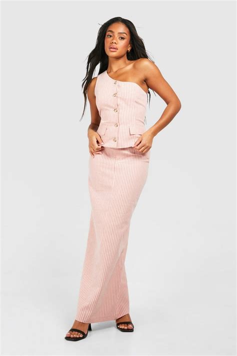 Pastel Pink Pinstripe Column Maxi Skirt Boohoo Usa