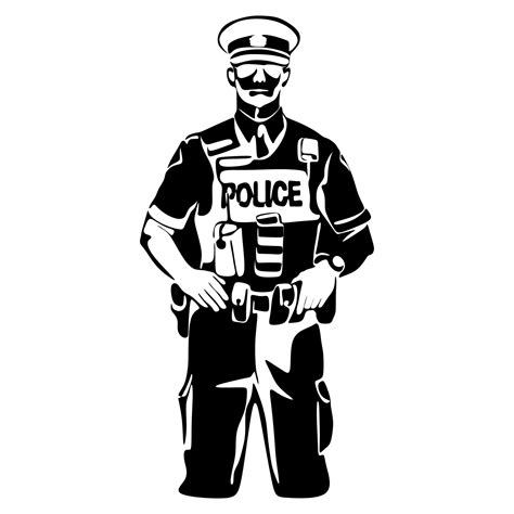 Policeman Officer On Duty Vector Silhouette Illustration Isolated On White Background Police