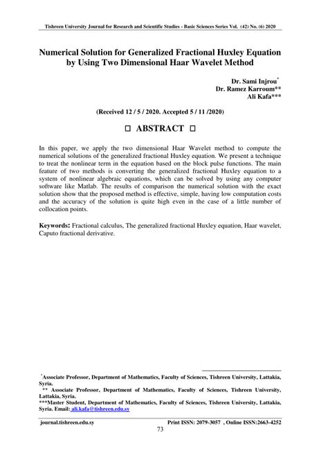 Pdf Numerical Solution For Generalized Fractional Huxley Equation By Using Two Dimensional
