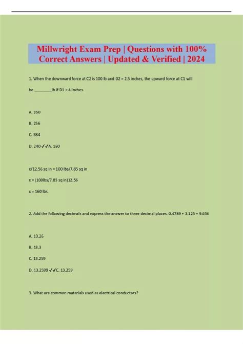 Millwright Exam Prep Questions With 100 Correct Answers Updated And Verified 2024