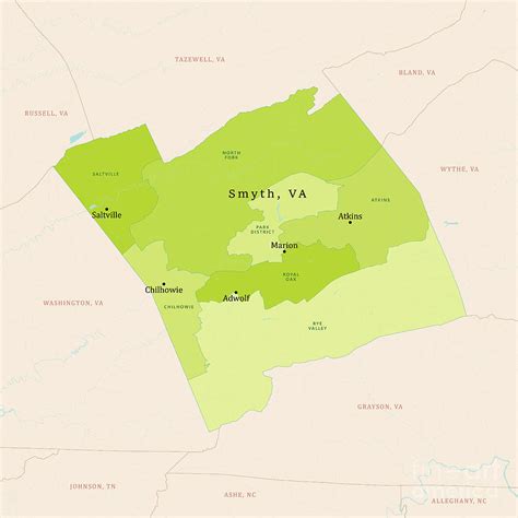 Va Smyth County Vector Map Green Digital Art By Frank Ramspott Fine