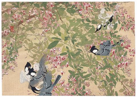 Rakusan Tsuchiya 1896 1976 Bush Clover Flowers And Flying Great
