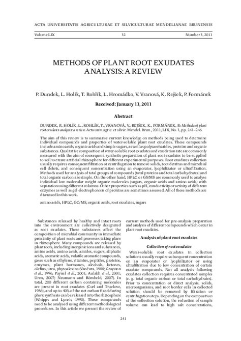 Pdf Methods Of Plant Root Exudates Analysis A Review