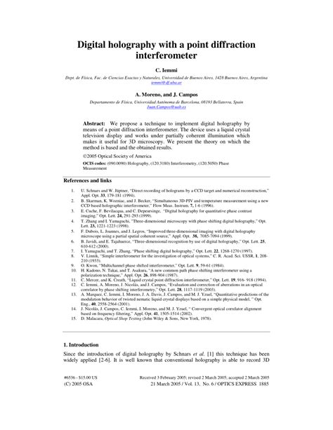 Pdf Digital Holography With A Point Diffraction Interferometer