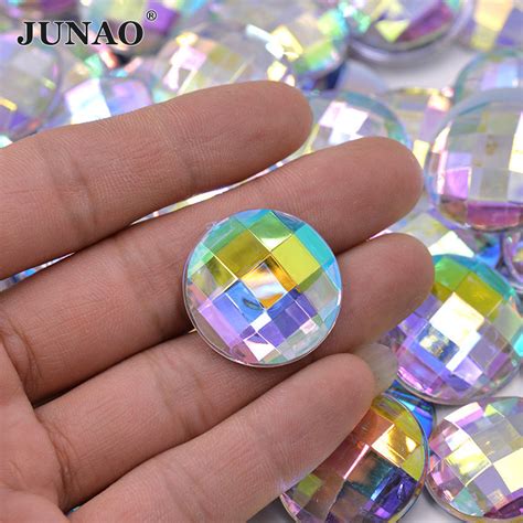 JUNAO Mm Large Clear AB Rhinestones Applique Flatback Round Acrylic Stone