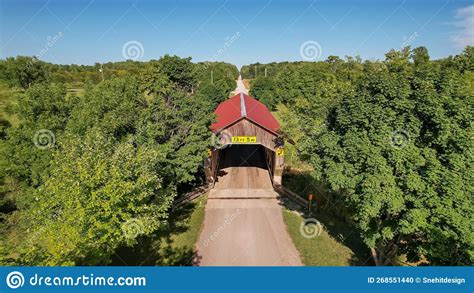 Aerial View Of Historic Caine Road Covered Bridge In Ashtabula County