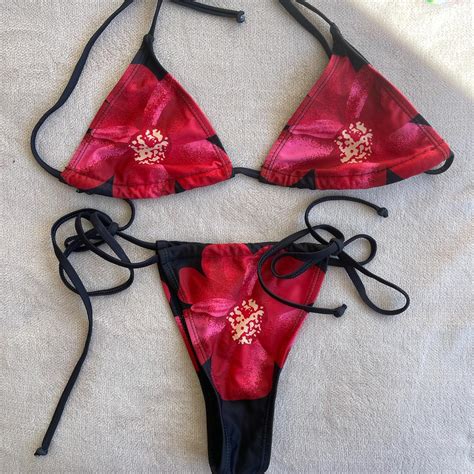 Red And Black Bikini Set Beachwear Size S Depop