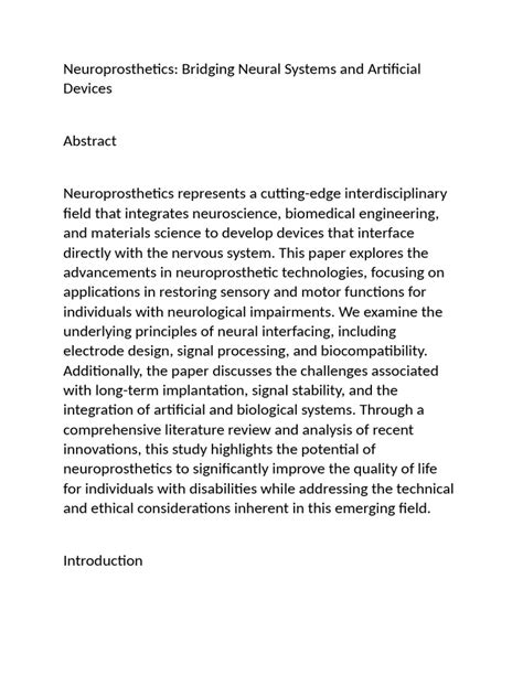 Neuroprosthetics Bridging Neural Systems And Artificial Devices Pdf Neuroscience Cognitive