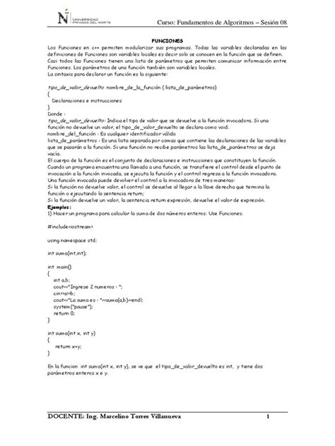 Funciones En C Modularización Y Tipos De Parámetros Pdf Función Matemáticas C