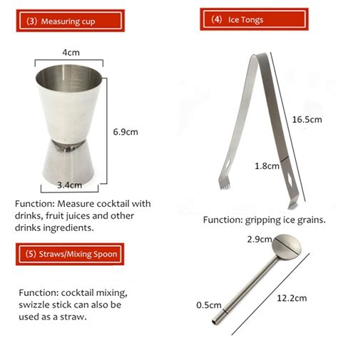 5pcs Bar Drink 250ml Stainless Steel Cocktail Shaker Jigger Mixer Set