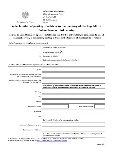 A Declaration Of Posting Of A Driver To The Territory Of The Republic