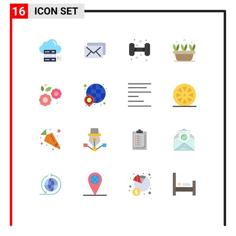 set of 16 vector flat colors on grid for easter spring fitness plant growth editable pack of