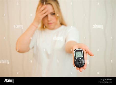 Glucometer For Glucose Level Diabetes Health Care And People Concept Stock Photo Alamy