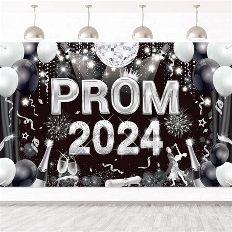 Howaf Prom 2024 Banner Large Black Silver Prom Backdrop 2024 Prom