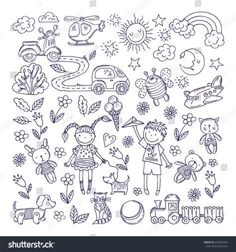 아이들은 꿈을 꾼다손으로 그린 소년 소녀 스톡 일러스트 692854303 Shutterstock