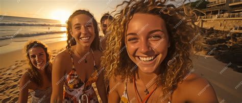 Premium Photo Selfie Of A Group Of Pals In Bikinis