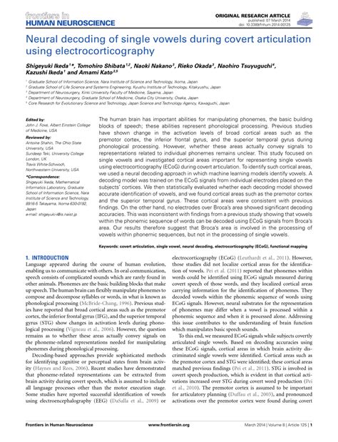 Pdf Neural Decoding Of Single Vowels During Covert Articulation Using