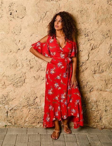 Wrap Around Red Floral Dress Off The Shoulder Dress Flamenco Etsy