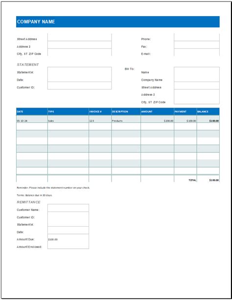 Ms Excel Billing Statement Template Excel Templates