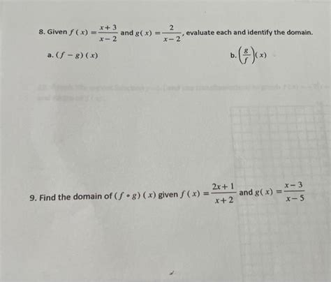 solved 8 given f x x−2x 3 and g x x−22 evaluate each and