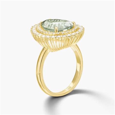 טבעת זהב משובצת אבן גרין אמטיסט ויהלומים רויאלטי תכשיטים