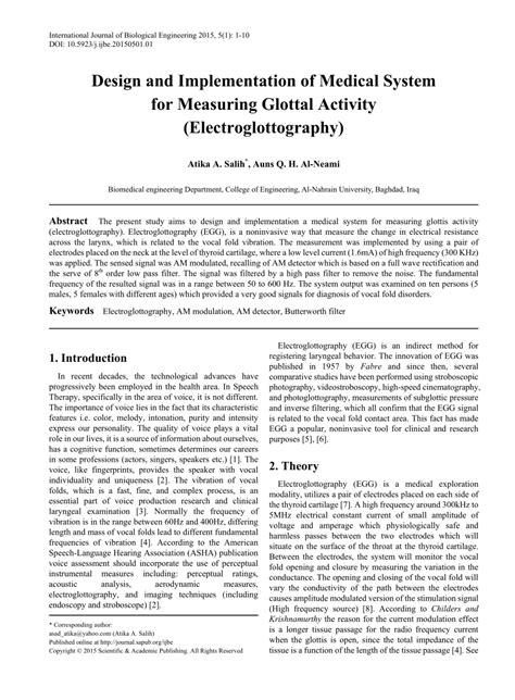 pdf design and implementation of medical system for measuring glottal activity